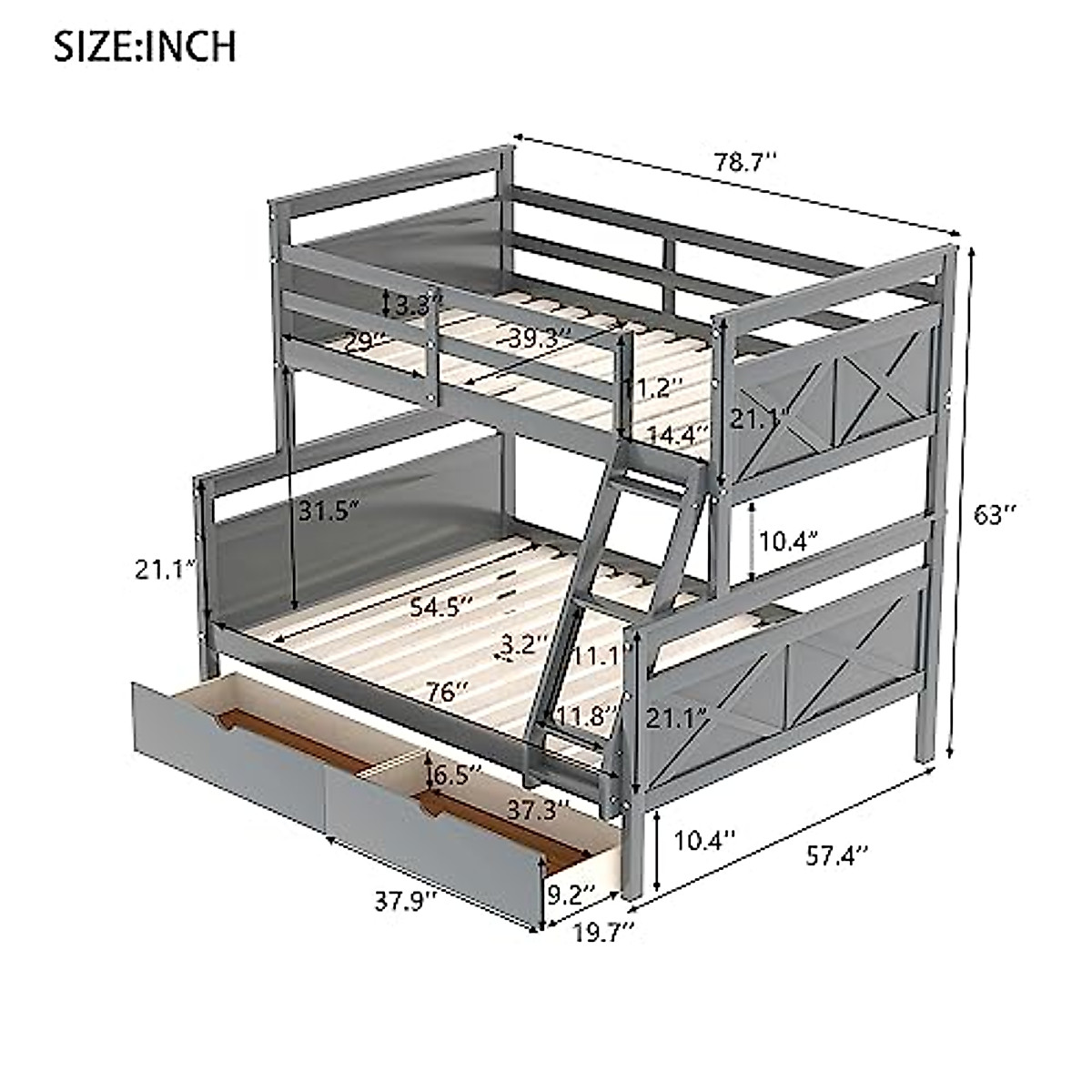 DEYOBED Twin Over Full Wooden Bunk Bed Convertible into 2 Beds with Storage Drawers - Ideal for Kids, Teens, and Adults - Space-Saving and Stylish Bedroom Solution