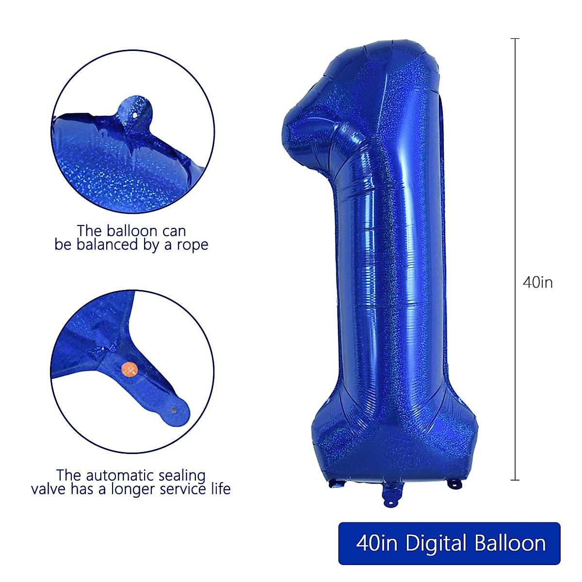 TONIFUL 40 Inch Number 1 Balloon Laser Dark Blue Digital 1 Balloon Giant Foil 1 Navy Blue Balloons for 1st Birthday Party Engagement 1st Anniversary Celebration Graduations Decorations Supplies