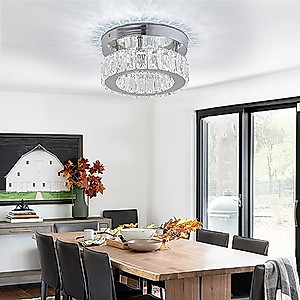 Zenouidle Modern Crystal Chandelier Small Flush Mount Ceiling Light Fixture LED Crystal Ceiling Light for Dining Room Bedroom Living Room Hallway (Cool White)