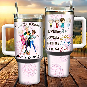 DOINB TIAN Golden Movie Tumbler 40 Oz Thank You for Being A Friend Travel Mug With Handle Straw Lid Tumblers Birthday Gifts For Best Friend BFF Sister Bestie Mother&#039;s Day
