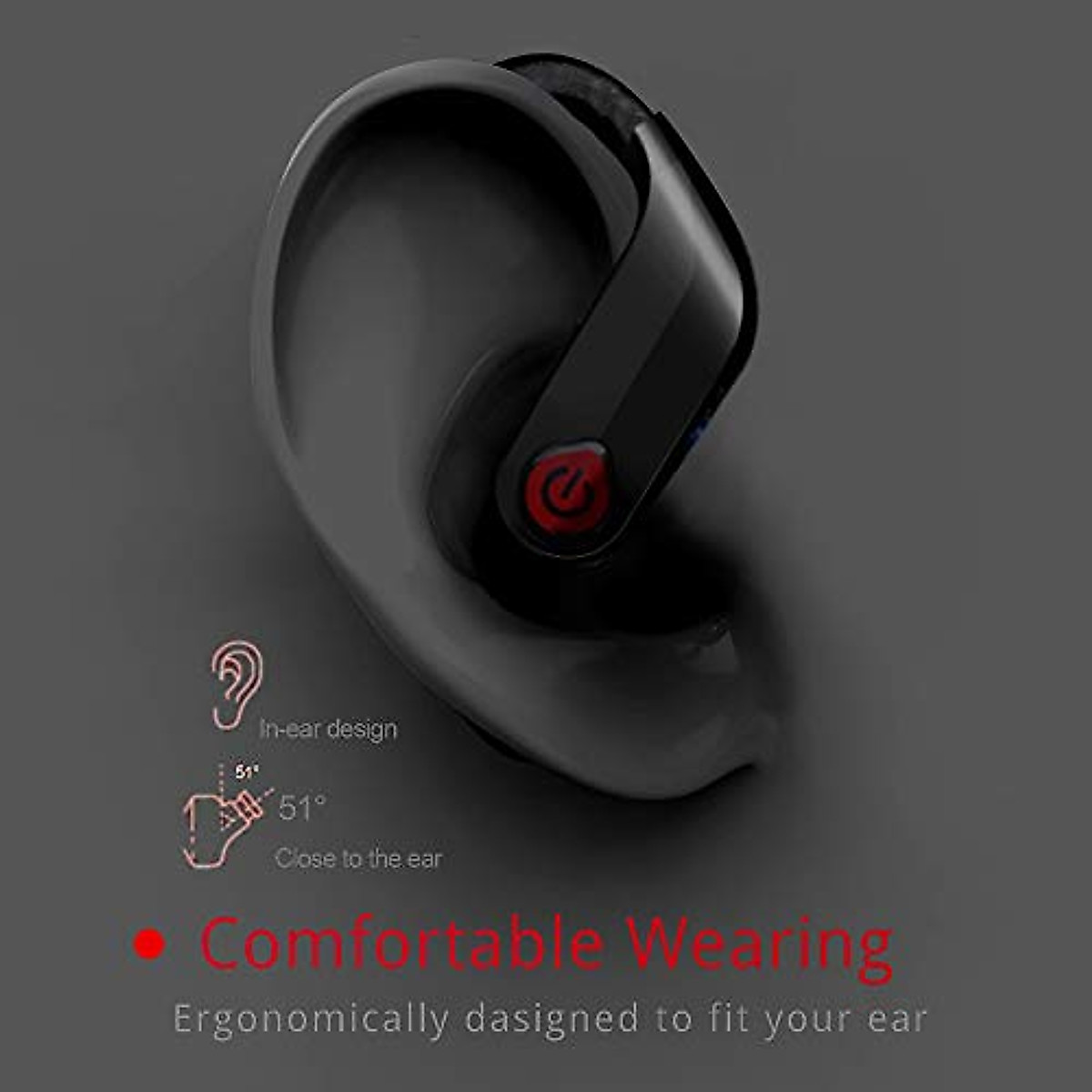 Arkey burds TWS Bluetooth Earbuds V5.0 with Charging Case, True Wireless Stereo Sport Headphones in-Ear Earphones with Mic, Noise Cancelling Headsets with Ear Hooks for iPhone Smartphones (Black/red)