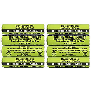 BatteryDealz 1.2V NiMH AAA Rechargeable Batteries Compatible with Panasonic Cordless Telephones (8-Pack)