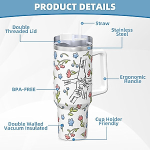 Personalized 40 Oz Stainless Steel Tumbler Best Mom Ever Cup Gift, Custom Name 3D Inflated Effect Travel Mug, Birthday Valentine's Day Coffee Mug for Mom Nana Mothers Day Gifts for Mom,05