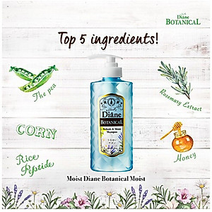 Moist Diane Natural & Organic Moisturizing Hair & Scalp Shampoo with Pump for Women & Men for Dry & Damaged Hair, Japanese Hydrating Botanical Refresh & Moist Haircare Products, 16.2 Fl Oz/480ml