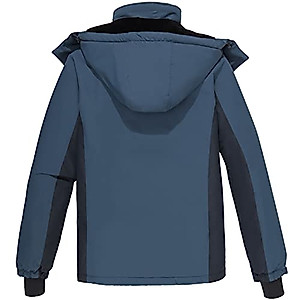 CAMEL CROWN Men's Mountain Snow Waterproof Ski Jacket Detachable Hood Windproof Fleece Parka Rain Jacket Winter Coat Gray Blue X-Large
