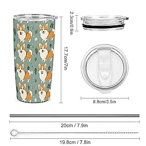 KIOWEIR Corgi Christmas And Grass Stainless Steel Tumbler 20oz With Lid And Straw, Insulated Tumblers Coffee Cup, Travel Mug for Ice Drink & Hot Beverage for Women Men Boys Girls