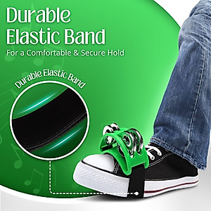 Flexzion Foot Tambourine Percussion with Double Row Steel Jingles - Foot Shaker Musical Instrument Drum Party Shoes Gift Singer Vocalists Cajon & Guitar Players (Green)