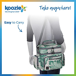 KOOZIE Dual Compartment Cooler Lunch Bag for Women - Large Double Decker Insulated Lunch Box with Removable Shoulder Strap - Resuable Lunch Tote for Work, Travel, Beach, Picnic (Tropical)