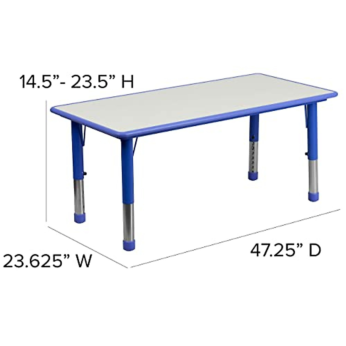 Flash Furniture 23.625''W x 47.25''L Rectangular Blue Plastic Height Adjustable Activity Table with Grey Top