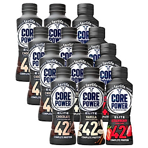 Core Power Elite High Protein Milk Shake 42g (Pack of 12) 3 Flavor Variety - Chocolate, Vanilla and Strawberry 14 Fl Oz by World Group Packing Solutions