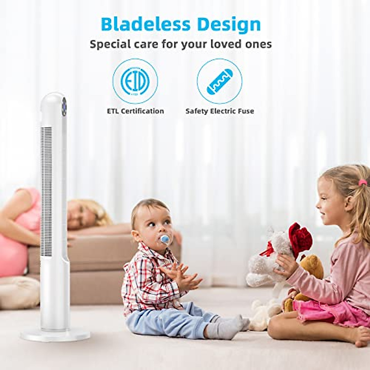 COSTWAY Tower Fan, 42-Inch Portable 80 Degrees Oscillating Fan with Remote, Smart Control Panel, 3 Wind Modes, 12H Timer, Quiet Bladeless Fan for Living Room, Bedroom, Kitchen, Office (White)