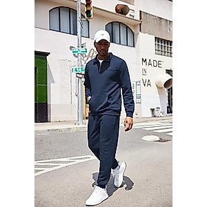 COOFANDY Men's Tracksuit 2 Piece Quarter Zip Sweatsuit Workout Plaid Jacquard Jogging Suit Set