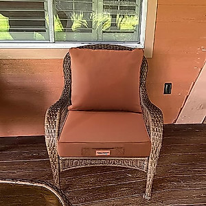 Faible Poisson Outdoor Chair Cushions, 22 x 22 Inch Waterproof Patio Furniture Back & Deep Seat Cushion Set with Handle and Anti-Slip Straps for Indoor Garden Camping, Plain Caramel