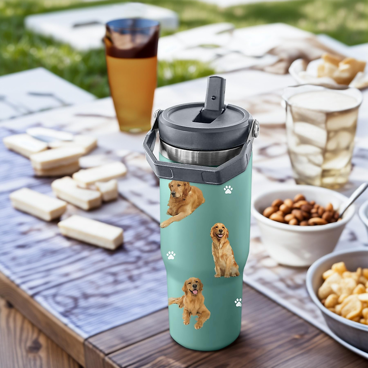 Caiibaoob Golden Retriever Tumbler for Golden Retriever Owners, 30oz Stainless Steel Vacuum Insulated Water Bottle (Golden Retriever-Seaform)