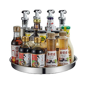 Lazy Susan Turntable Spice Rack Kitchen Cabinet Organizer Stainless Steel Spinning Storage Container Organization Tray for Corner Cabinets, Pantry, Tabletop, Shelf, Countertop (12")