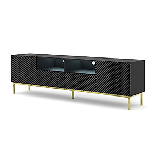 Homlando Ravenna C TV Stand 79" – Center with Storage for Living Room – Gaming Center for TVs Up to 85” – LED TV Unit - TV Entertainment – Lowboard TV Cabinet – Black Matte with Black Gloss Fronts
