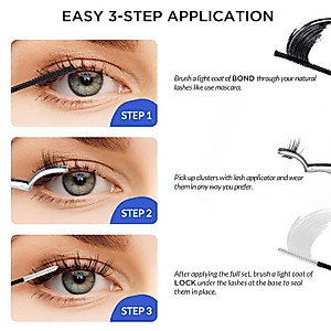 Lash Extension Kit False Eyelashes - Bepholan Lash Clusters With Lash Bond Sealer Glue Remover 24 Clusters lash Natural Look C curl Lashes Pack, CT03-14mm