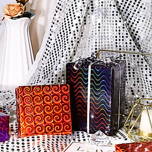 LeZakaa Holographic Wrapping Paper Roll - Mini Roll - Purple Heart/Orange Spiricle/Black Wavy Stripe for Valentine's Day, Birthday, Holiday - 17 x 120 inches - 3 Rolls (42.5 sq.ft.ttl.)