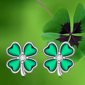 St Patricks Day Earrings Shamrock Earrings for Women Sterling Silver Good Lucky Irish Green Four Leaf Clover Earrings Clover Stud Friendship Jewelry Birthday Gifts
