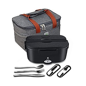 STN Heated Lunch Box,75W Electric Lunch Box Food Heater 1.5L Heated Lunch Boxes For Adults Work With Insulated Bags and Big Cutlery Set For 12V 24V 110V