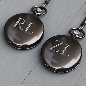 My Personal Memories, Personalized Gunmetal Gray, Black or Silver Quartz Pocket Watch with Chain - Groomsmen Wedding Party - Engraved (Gunmetal Gray)