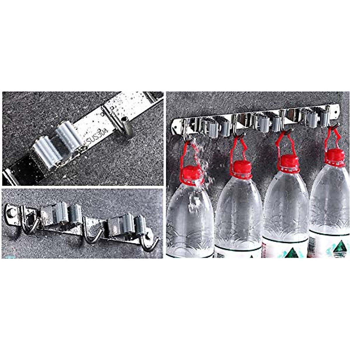 16" Mop and Broom Holder Organizer, Stainless Steel Wall Mount Hanger, Mounted Tool Rack Organizer, Closet Broom Holder, Ideal Broom Hanger for Kitchen, Courtyard, Garden,Storage (3 Racks 4 Hooks)