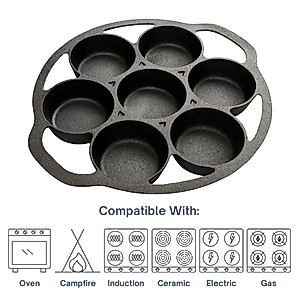 KUHA Biscuit Pan - Pre-Seasoned Cast Iron Skillet for Baking Biscuits, Muffins, Mini Cakes - with Silicone Trivet