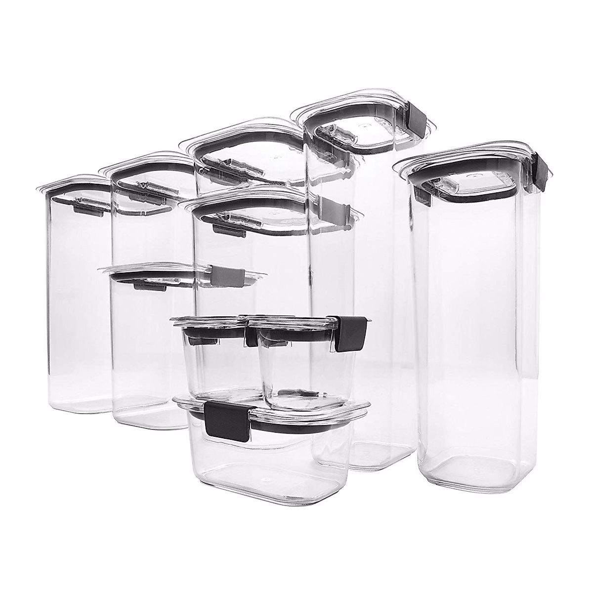 Rubbermaid 10-Piece Brilliance Food Storage Containers for Pantry with Salad Dressing and Condiment Containers and Lids, Dishwasher Safe, Clear/Grey