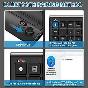Bluetooth Number Pad Wireless & Wired 10 Key USB Keypad, Rechargeable Numpad for Laptops, Desktop, Computers Accessories Compatible with MacBook iPads ChromeBook EliteBook Notebook etc.