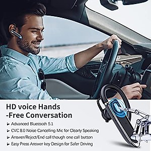 EUQQ Bluetooth Earpiece for Cellphone, Bluetooth V5.1 Headset Wireless Headphone with Noise Canceling Microphone for Office Driving,Hands-Free Earphones Compatible with Android/iOS (Zeus-Case)