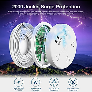 Travel Power Strip, QWOZUEO Surge Protector Power Strip, 5ft Retractable Extension Cord, Flat Plug Power Strip with 4 Outlets 2 USB Ports, Wall Mount, Portable Desk Charging Station for Home Office