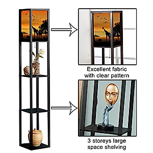 JITHCG African Nature African Savanna Landscape Standing Lamp with Shelves Flaxen Fabric Shade Floor Lamp Tall lamp Corner Bedside Lamp for Living Room Bedroom Aesthetic Decor