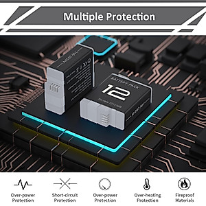 2 Pack Battery fit for GoPro HERO 12 Black, 3-Channel Batteries Charger Station for Hero 12