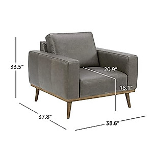 Amazon Brand – Rivet Modern Leather Living Room Accent Chair with Wood Base, 38.6"W, Gray