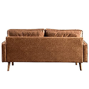 XIZZI Rivet Aiden Mid-Century Faux Leather Loveseat Sofa with Wood Grain Legs for Living Room,69.68" W Brown