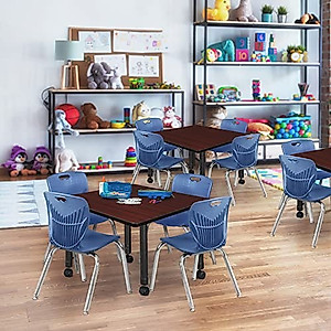 Regency Kee Height Adjustable Mobile Square Classroom Table, 36", Mahogany