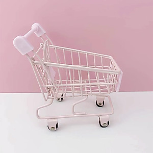 Mini Supermarket Handcart, Mini Shopping Cart Supermarket Handcart Shopping Utility Cart Mode Desk Storage Toy Holder(Pink)
