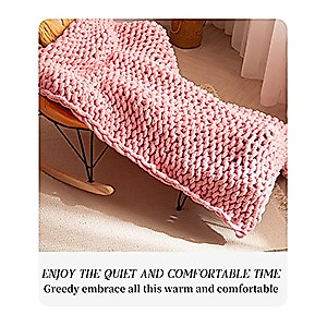 SPAOMY Chunky Knit Blanket Chenille Handmade Throw Blanket Cozy Warm Blanket for Bed Couch Home Decor(60x60 in,Pink)
