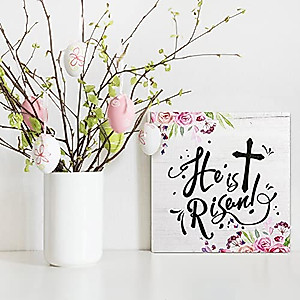 3 Pieces Easter Christian Table Decorations Signs He Is Risen Decor Wooden Inspirational Tiered Tray Block Signs Easter Spring Table Centerpieces He Lives Tabletop Decor for Holidays Home