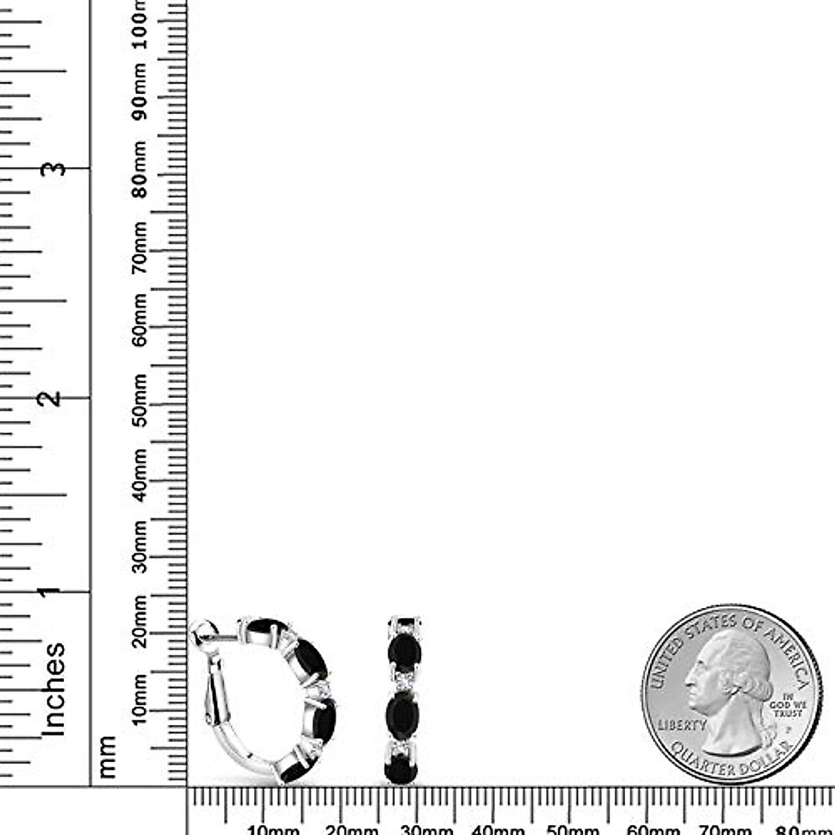 Gem Stone King 925 Sterling Silver Black Onyx and White Created Sapphire Hoop Earrings For Women (3.44 Cttw, Gemstone Birthstone, Oval 6X4MM)