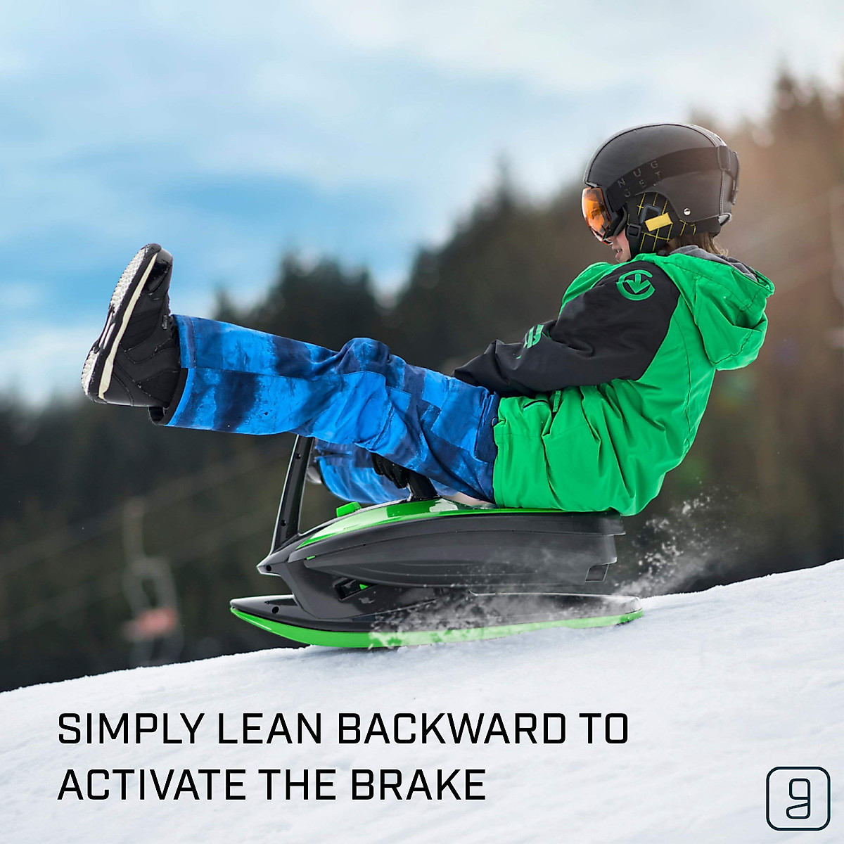 Gizmo Riders Skidrifter Sled for Kids, Snow Sled with Brake for Ages 3 and Up, Weight Capacity 150 lbs (Mystic Green)