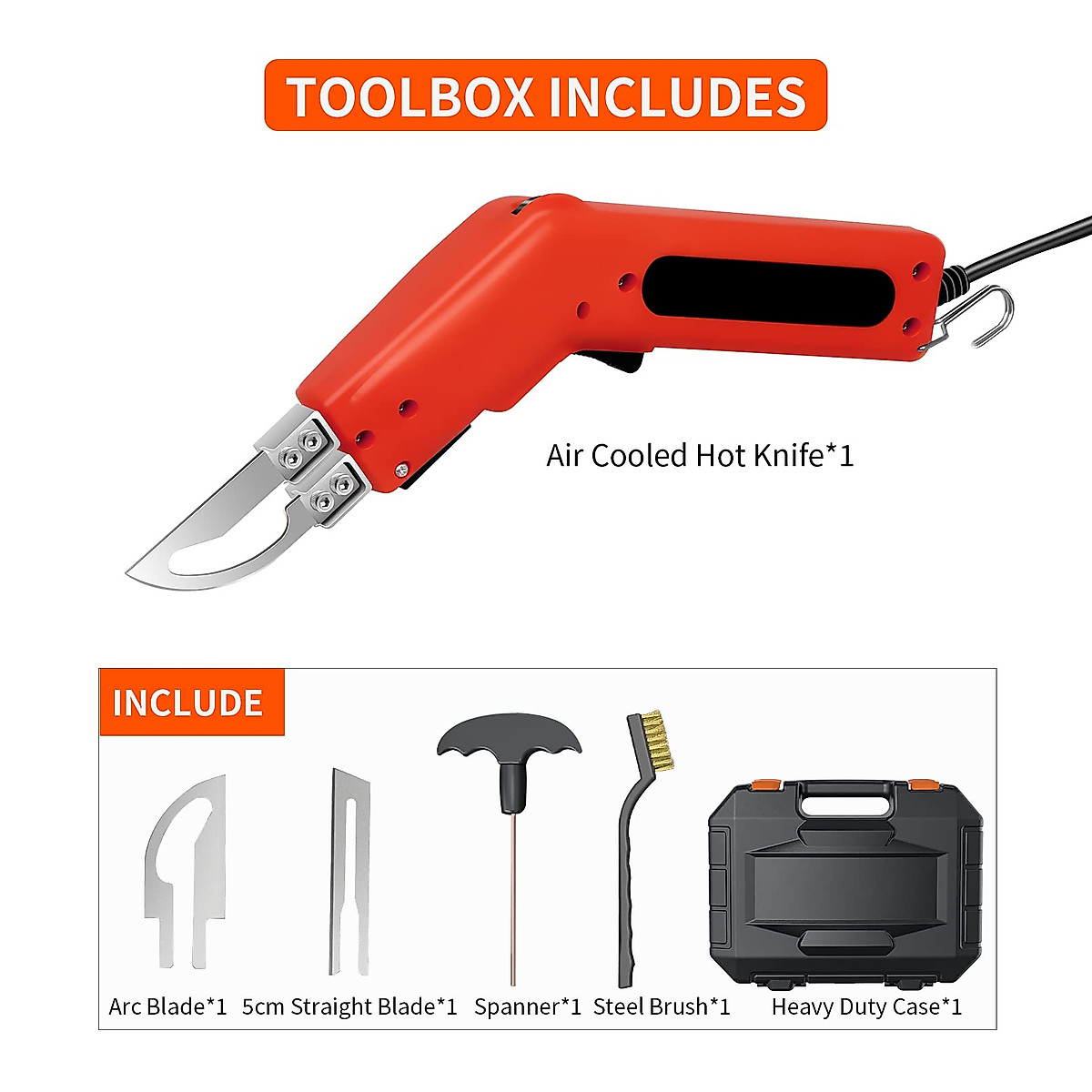 RONGTER Electric Hot Knife Rope Fabric Foam Fabric Cutter with 2 Blades Hot Knife 100W up to 932℉（500℃）, Hotwire Foam Cutter 110V, Cutting Tool for Fabrics Ropes Belts Foam Board Kt Board Leather