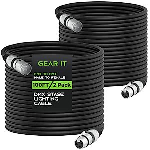 GearIT DMX to DMX Stage Lighting Cable (100 Feet, 2-Pack) DMX Male to Female (XLR Compatible) 3-Pin Balanced Shielded for DJ LED Moving Head Par Light, Mic Mixer, Recording Studio, Podcast - 100ft