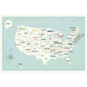 USA Wall Map Art Print, 14x11 Inches, Kid's USA Wall Map,Children's Room Decor, Gender Neutral Nursery, Travel Nursery Decor,United States of America Map