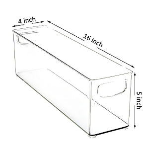 Youngever 2 Pack Stackable Plastic Storage Organizer Container Bin, Stackable Storage Bins with Handler for Refrigerator, Pantry (16" x 4" x 5")
