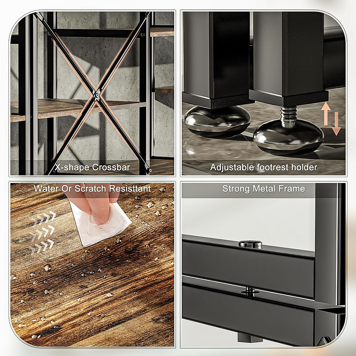 BALLMENT Large Bookshelf,Triple Wide 5 Tier Book Shelf,Industrial Metal Bookacse with 15 Open Display Shelves,Modern Rustic Brown Bookshelve for Office, Living Room,Kitchen,Library - Rustic Brown