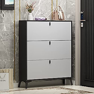 FUFU&GAGA Shoe Cabinet with 3 Flip Drawers for Entryway, Modern Freestanding Rack Storage Organizer (Grey/Dark Grey, 35.4”W x 9.4”D x 47.2”H)