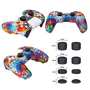 JYXETOV PS5 Controller Skin Cover Case Silicone Protective（27 Options, Free 8 Button caps, Suitable for Original Charger, Non-Slip Design, Double-Sided Printing Pattern）