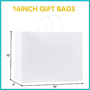 GSSUSA Shopping Bags Large with Handles16x6x12 White 50Pcs Gift Bags, Kraft Paper Bags Bulk, Bags for Small Business, Paper Grocery Bags for Boutique, Merchandise