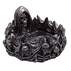 Spooky Grim Reaper Ashtray with Skulls, Freestanding Halloween Decoration, Gothic Accent Piece, 4.75 Inches